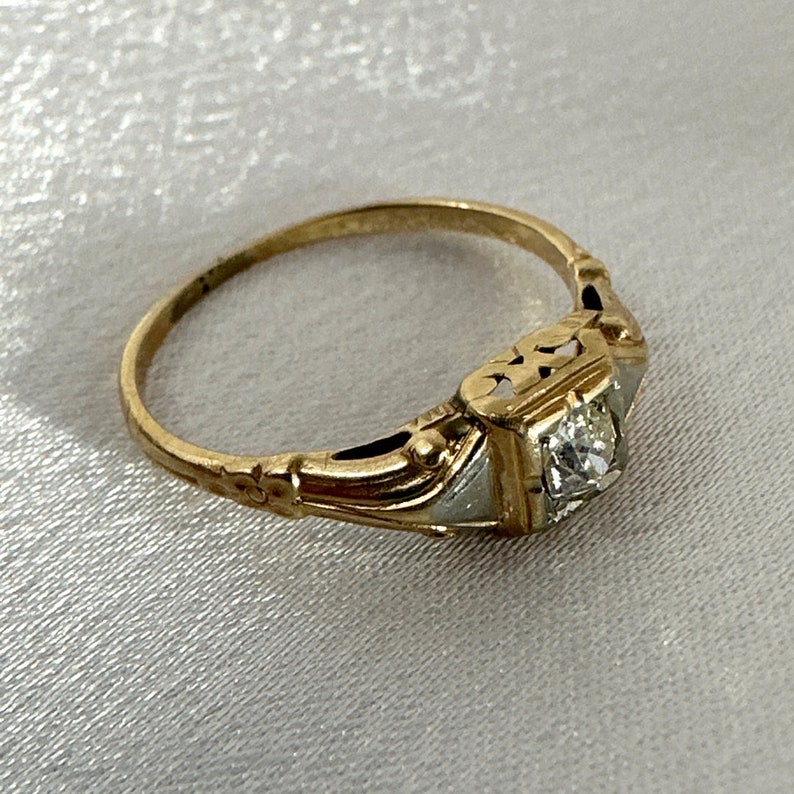 Art Deco 14k Yellow Gold Diamond Antique Ring Size 6.25 - Etsy
