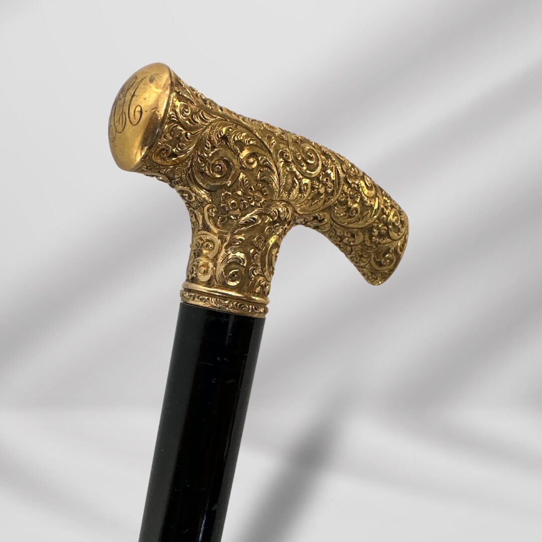 Gold Plated Derby Handle Luxury Antique Walking Cane / Antique Walking ...