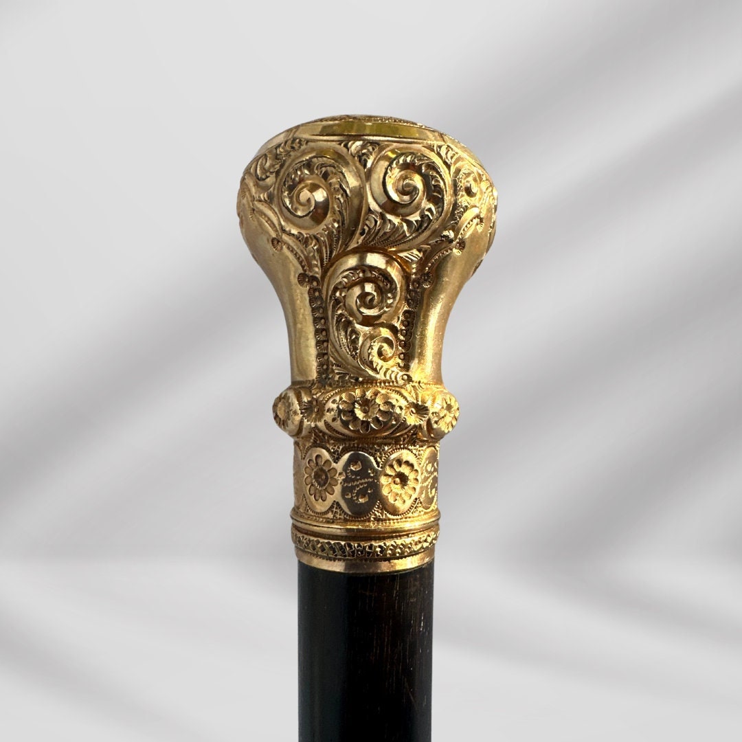 Antique Carved Gold Filled Knob Handle Walking Stick Cane Black - Etsy