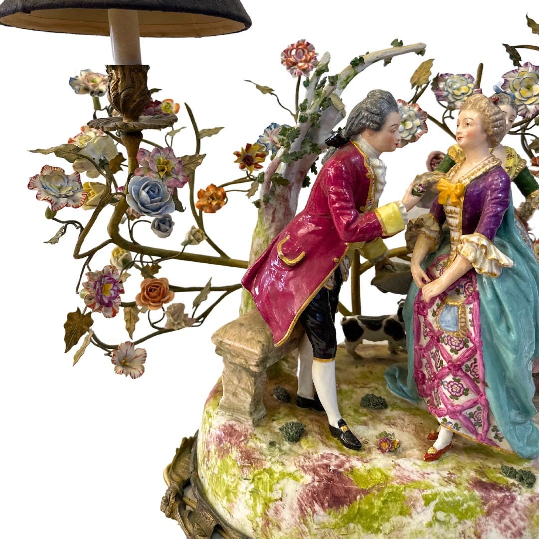 Enchanting Made in Germany Meissen Double Figural Lamp With Porcelain ...