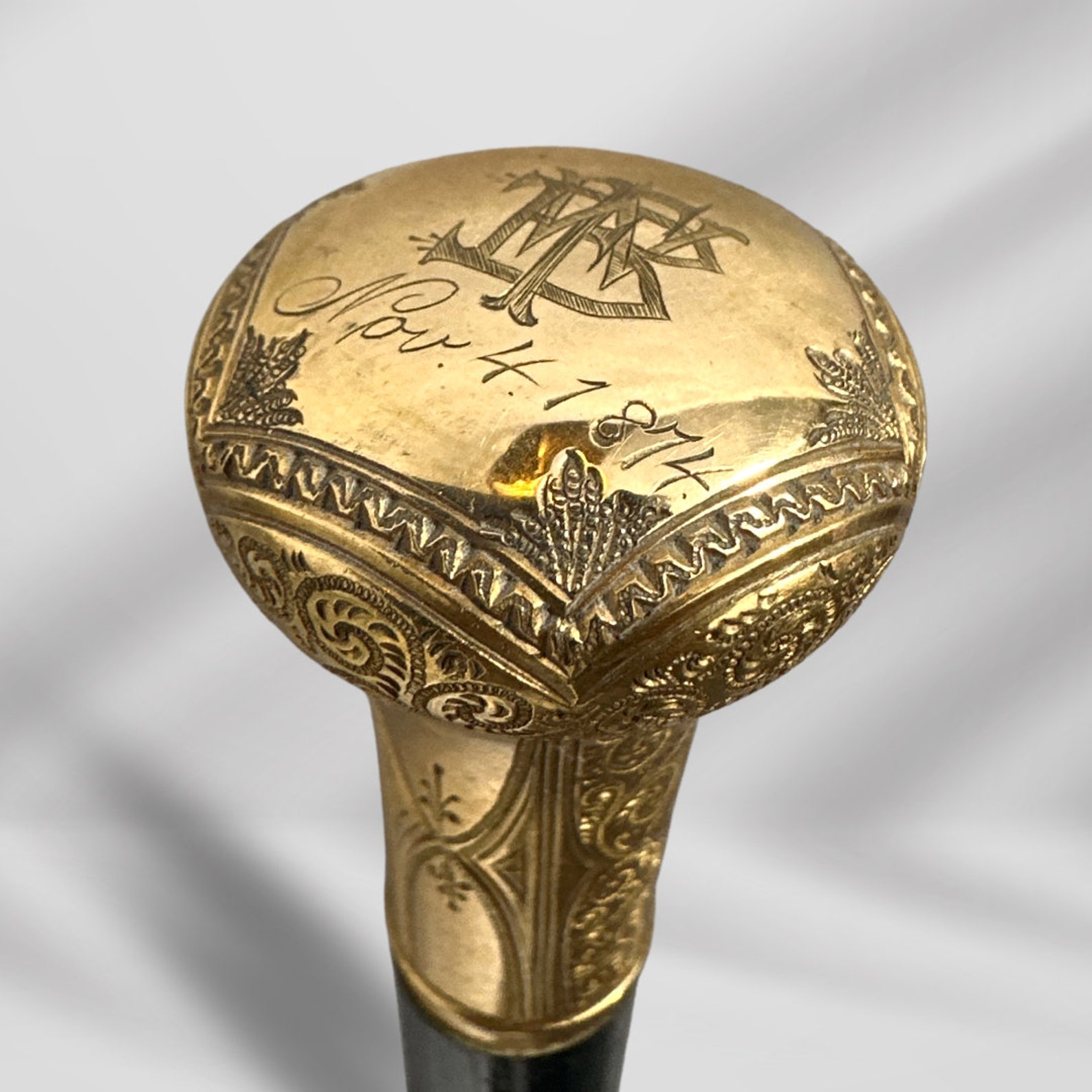 Antique Skinner Walking Stick. Designer Gold-plated Handle, Wooden Cane ...