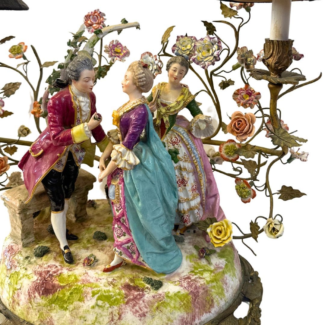 Enchanting Made in Germany Meissen Double Figural Lamp With Porcelain ...