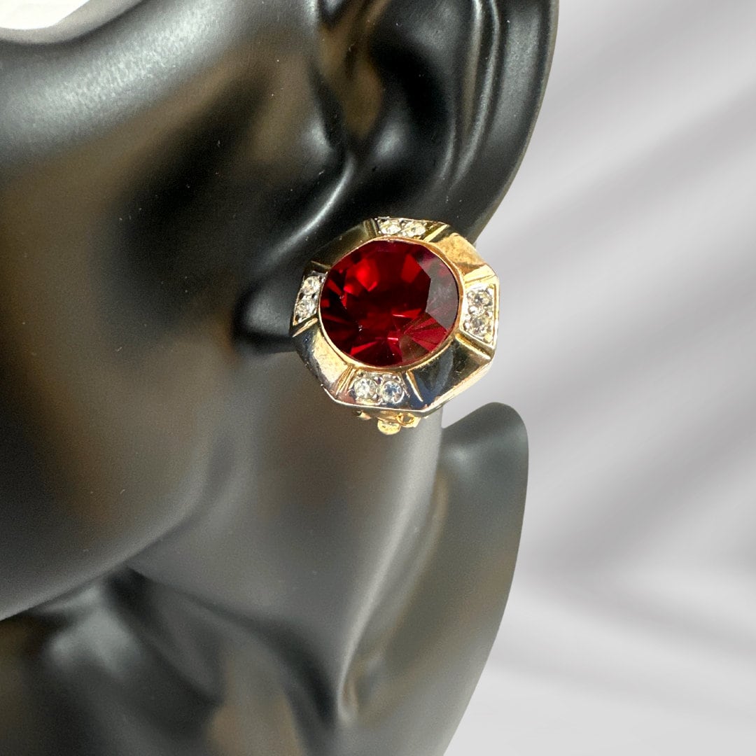 Singed Austrian Unique Vintage Beautiful Austrian Earring Red Crystal ...
