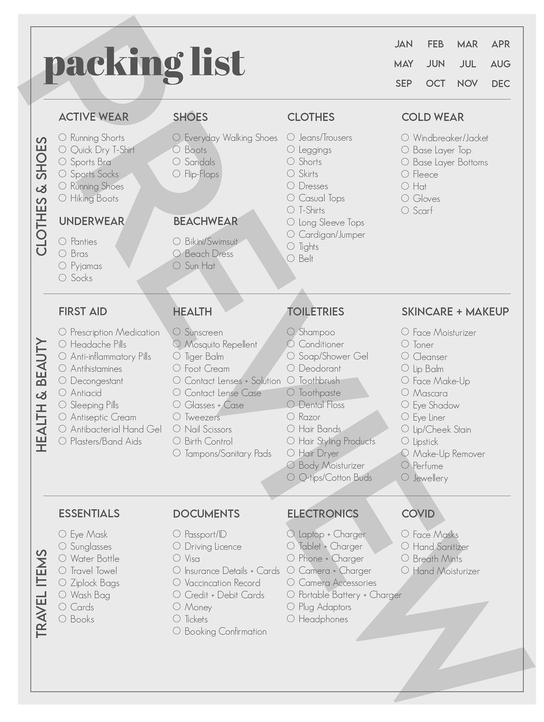 Universal Packing List - Minimalistic Design - Etsy