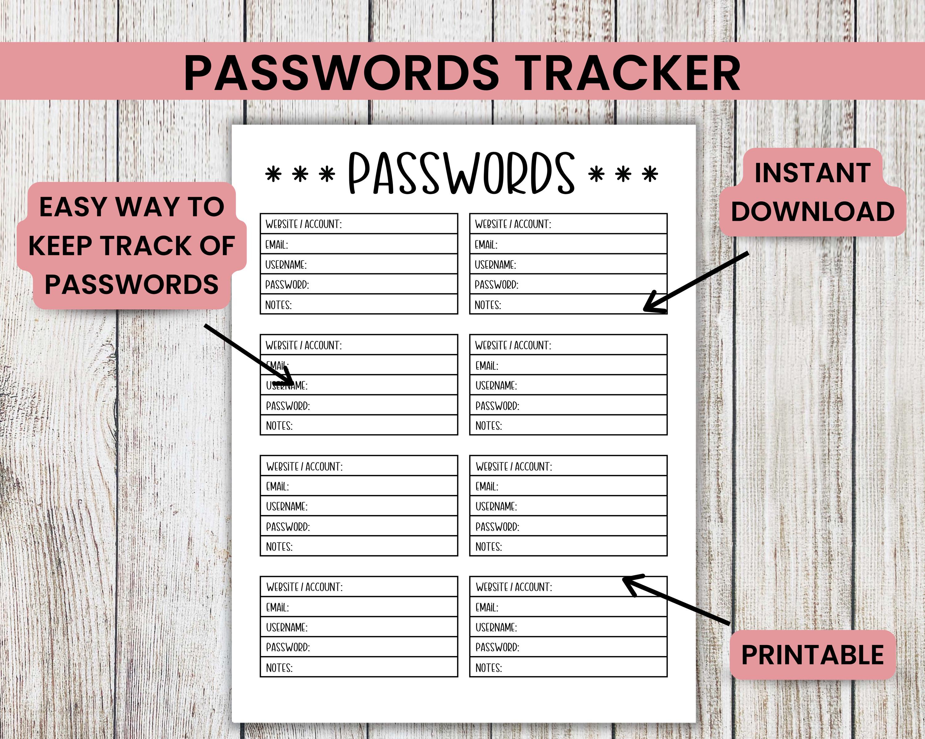 Passwords Tracker Printable PDF - Etsy