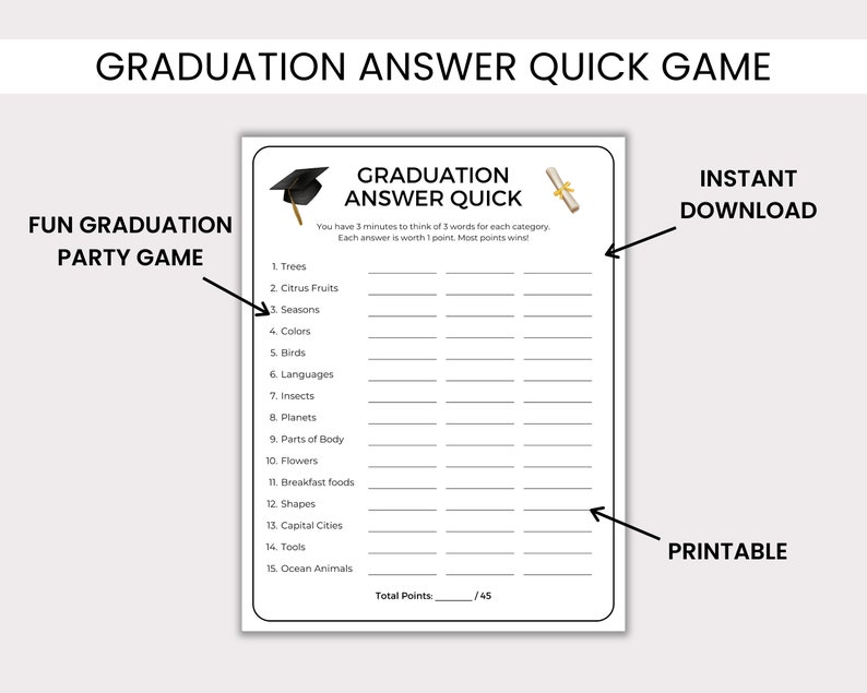 Graduation Answer Quick Game, Graduation Party Game, 2024 Grad Party ...
