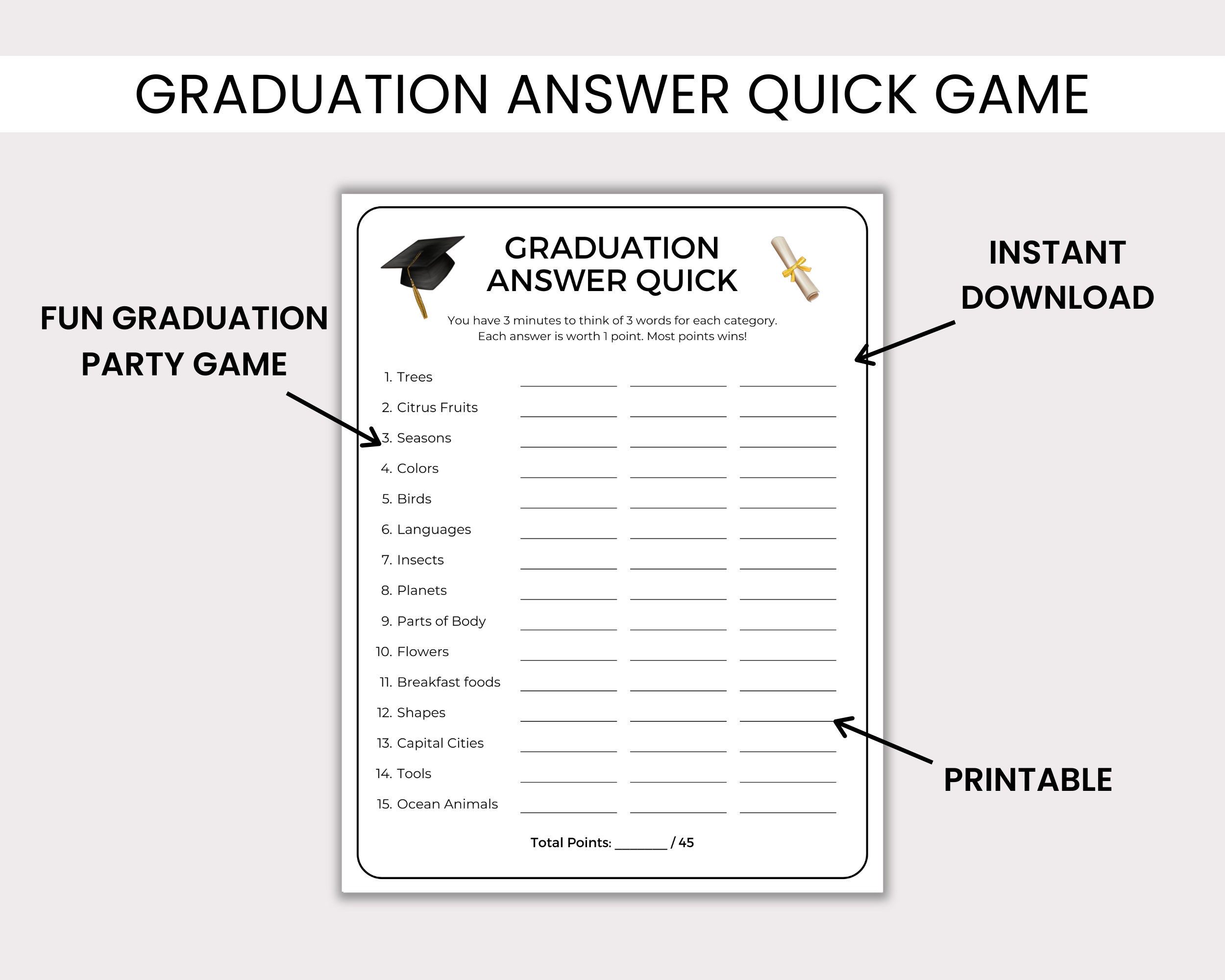 Graduation Answer Quick Game, Graduation Party Game, 2025 Grad Party ...