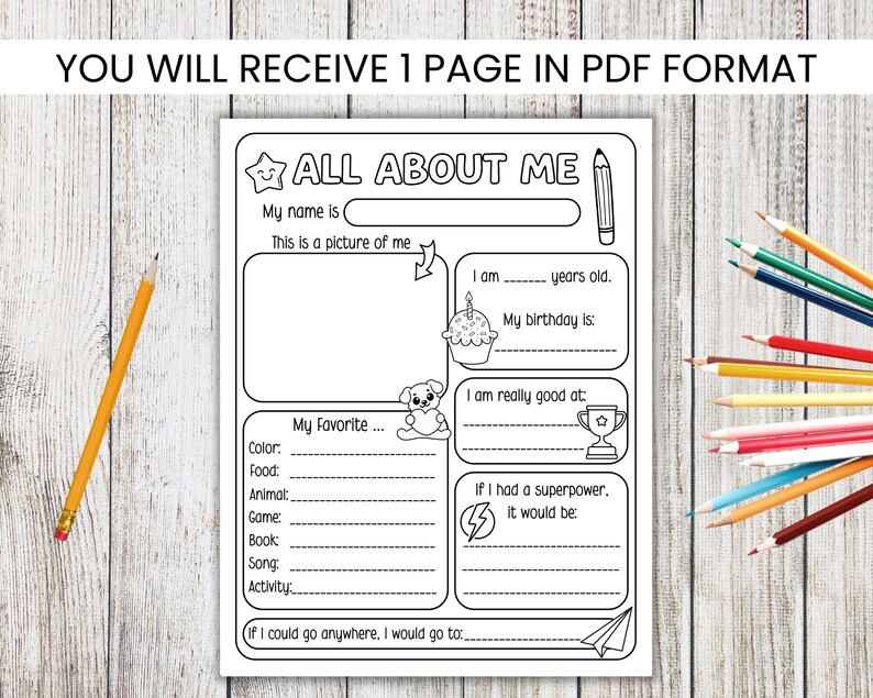 All About Me Coloring Sheet, Back to School, First Day of School ...