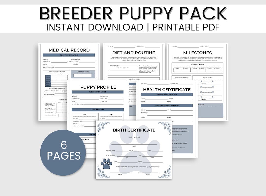 Blue Breeder Puppy Pack, Dog Breeder Forms, Dog Breeder Records, Dog ...