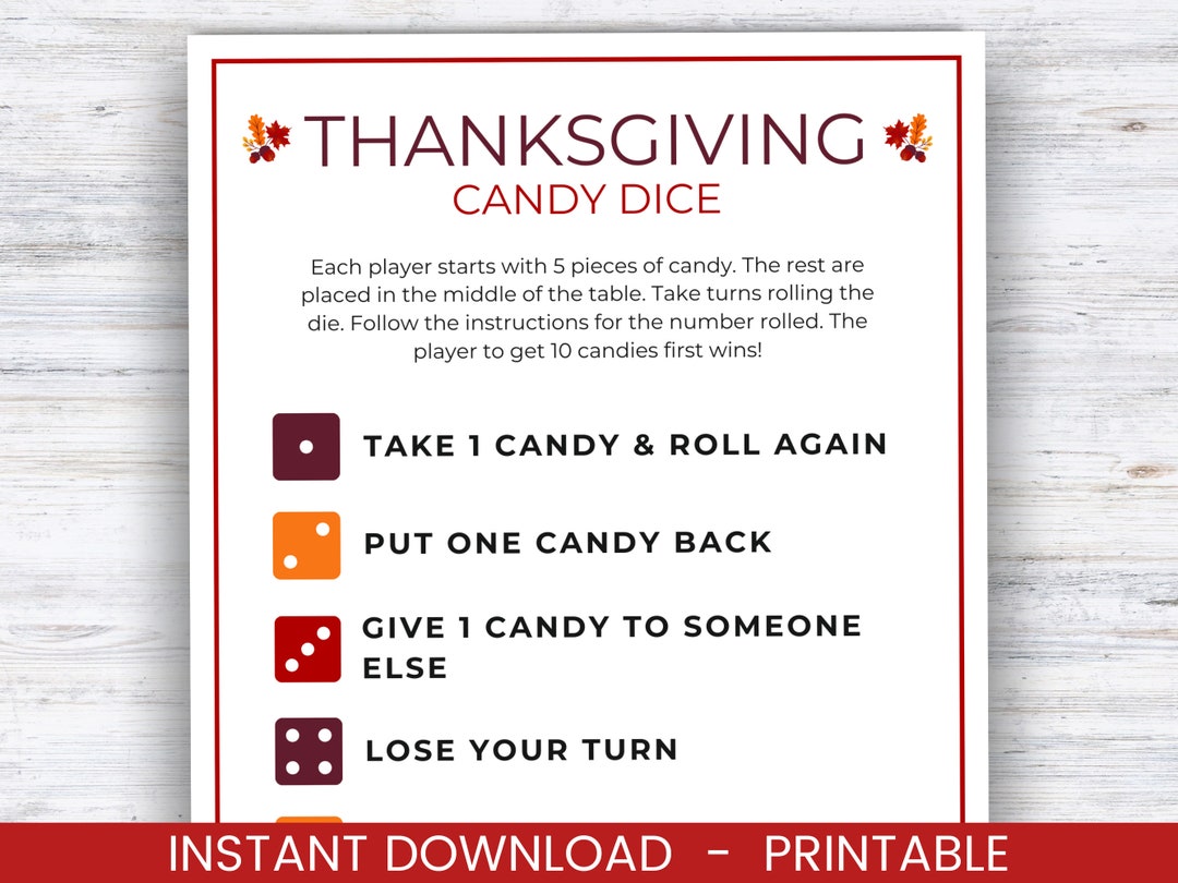 Thanksgiving Candy Dice Game, Thanksgiving Fun, Group Games, Family ...