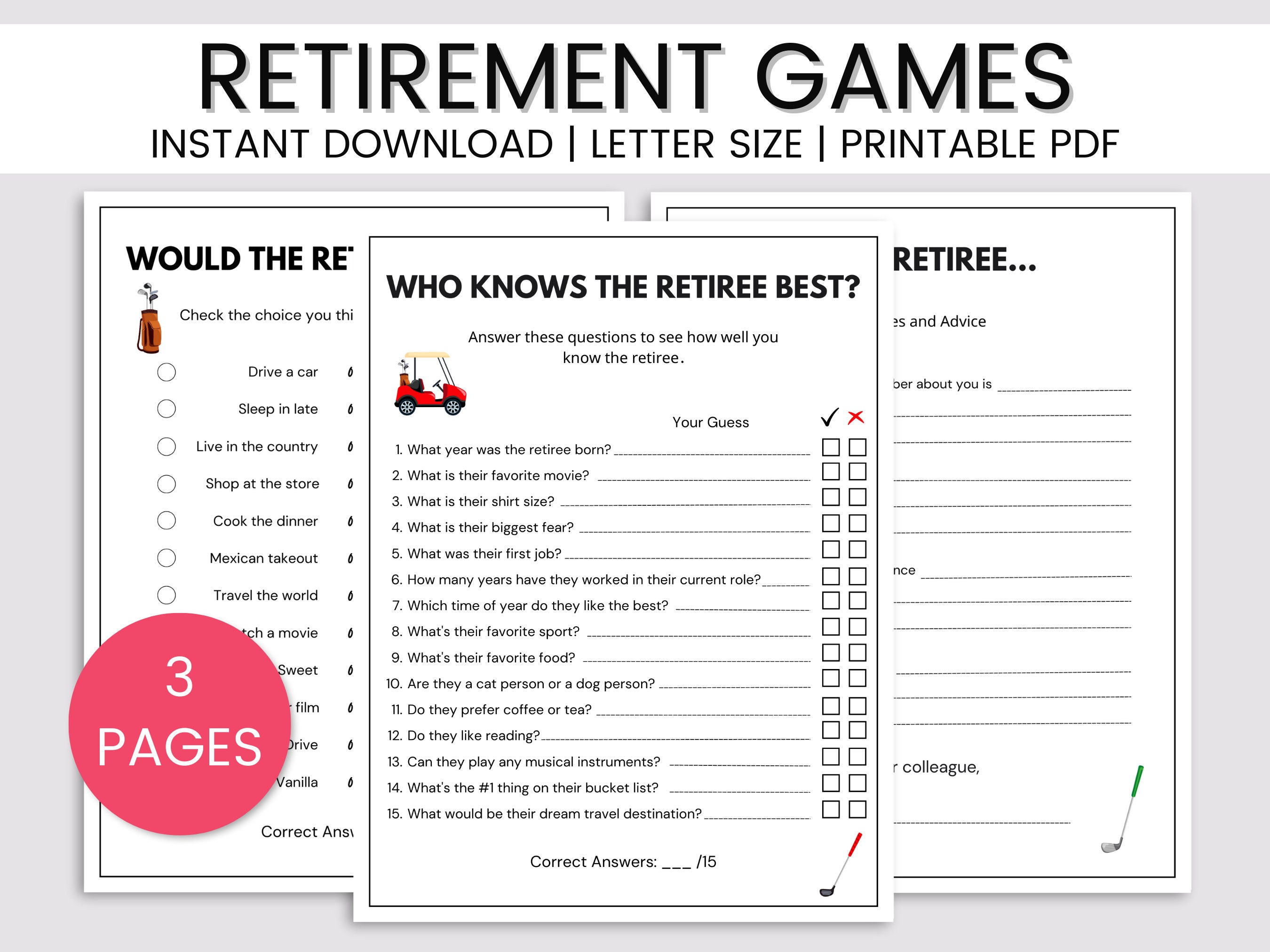 Retirement Party Games, Golf Theme Party, Retirement Printable ...