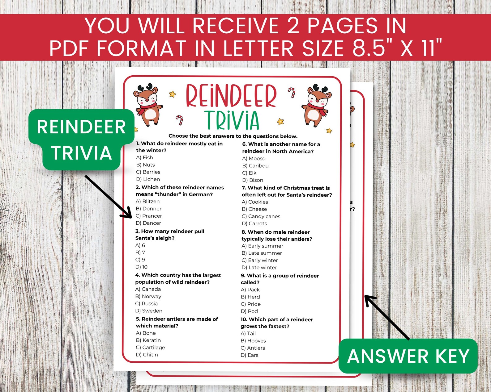 Reindeer Trivia Game With Answers, Christmas Game, Games for Kids ...