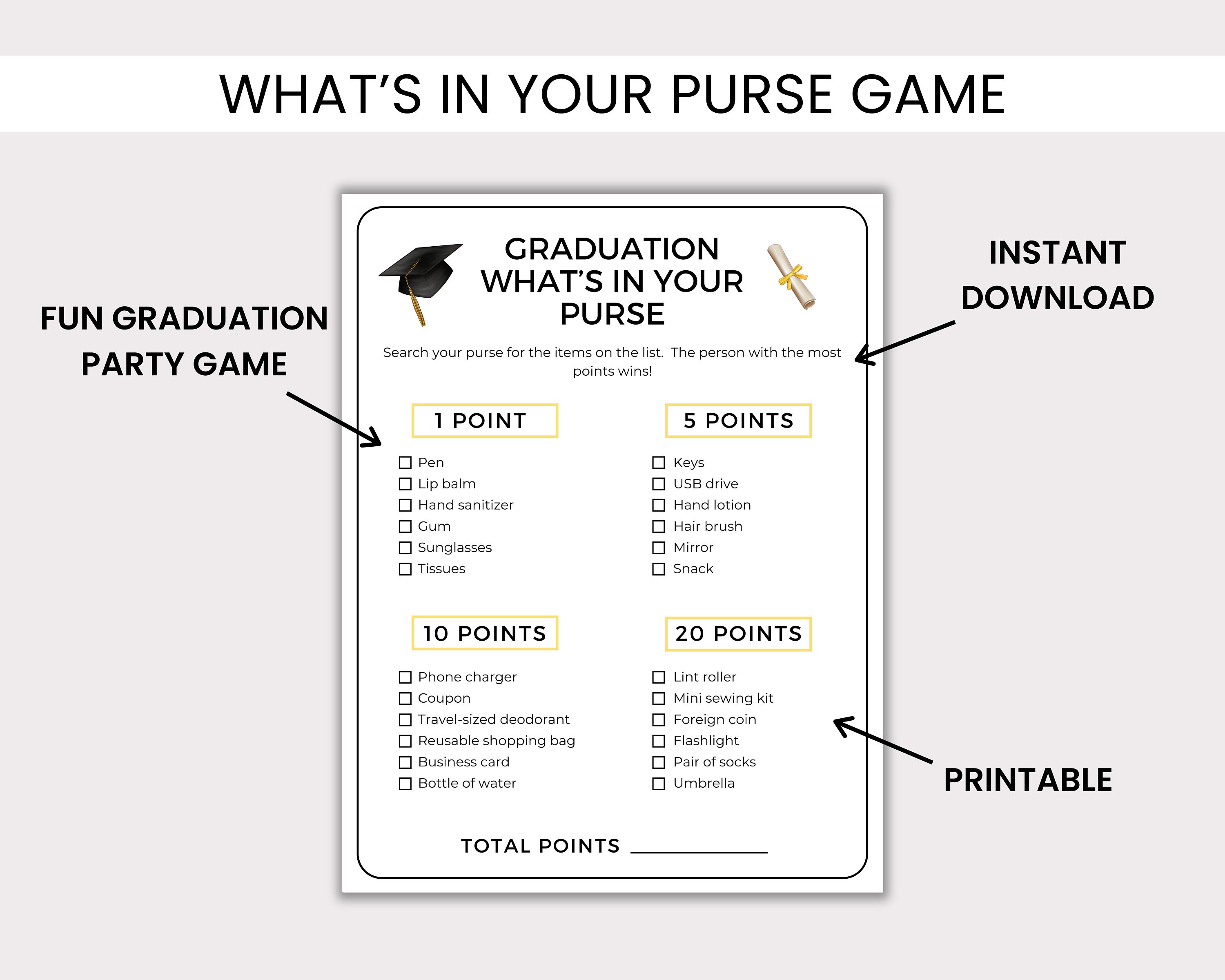 What's in Your Purse Game, Graduation Games, Graduation Party, Group ...
