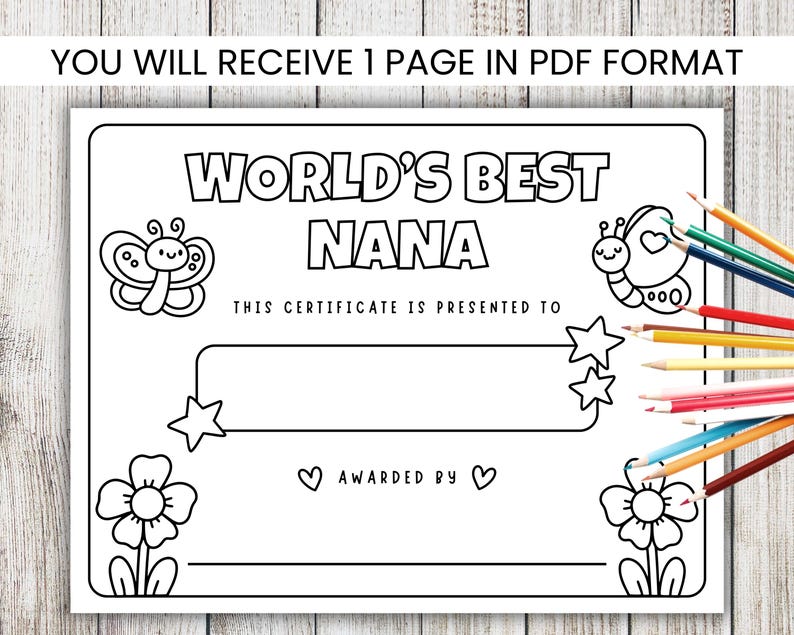 World's Best Nana Award Coloring Page, Grandparent's Day Activity for ...