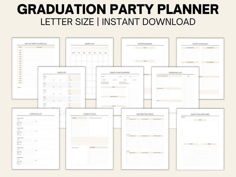 Graduation Party Planner Printable, Graduation Party Favors Checklist ...