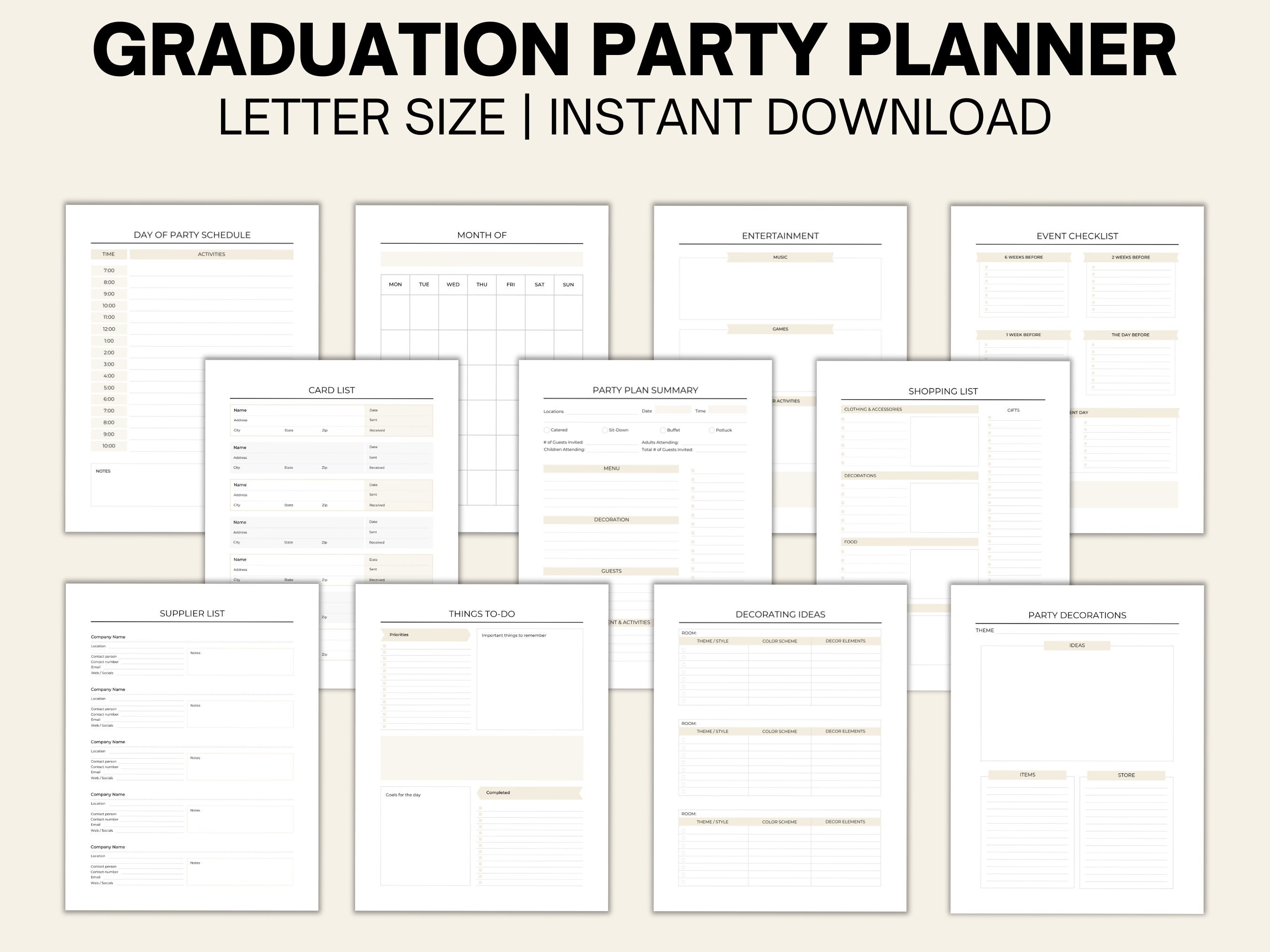 Graduation Party Planner Printable, Graduation Party Favors Checklist ...
