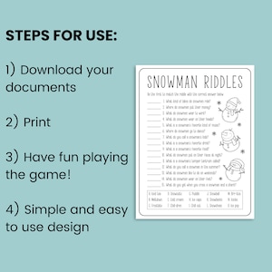 Snowman Riddles, Winter Activities Printable, Riddle Me This, Game for ...