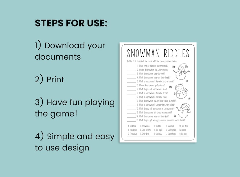 Snowman Riddles, Winter Activities Printable, Riddle Me This, Game for ...