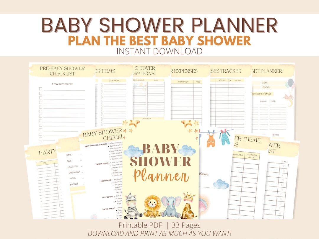 Baby Shower Planner Printable PDF, Baby Shower Checklist Printable ...