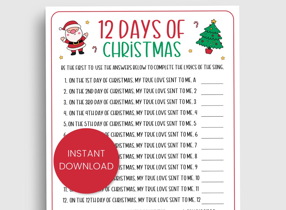 12 Days of Christmas Game, Christmas Matching Game, Family Game Night ...