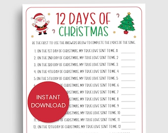 INSTANT DOWNLOAD 12 Days of Christmas Game / Party Games / Holiday Shop ...