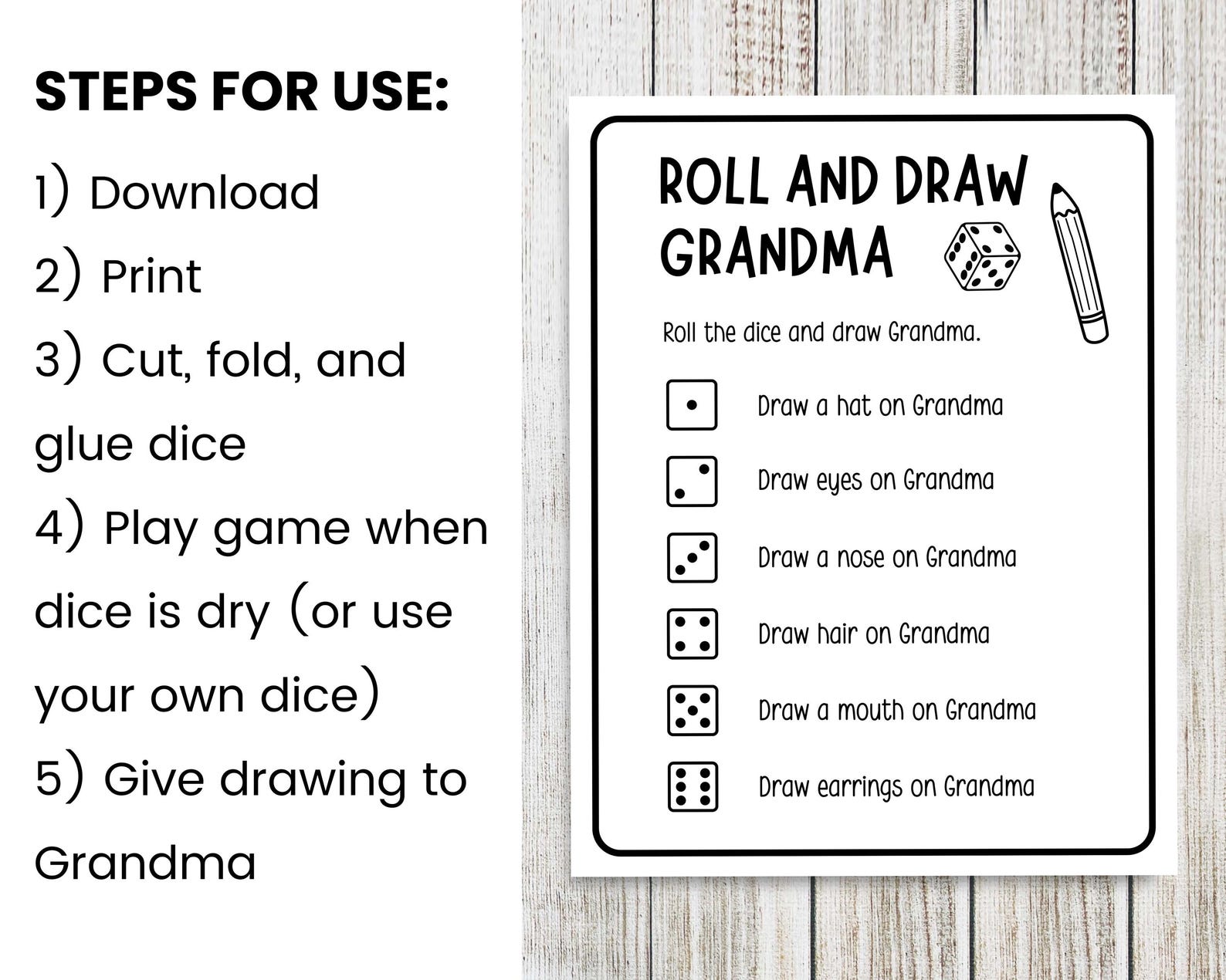 Roll and Draw Grandma Grandparent's Day Activity, Grandparents Day ...