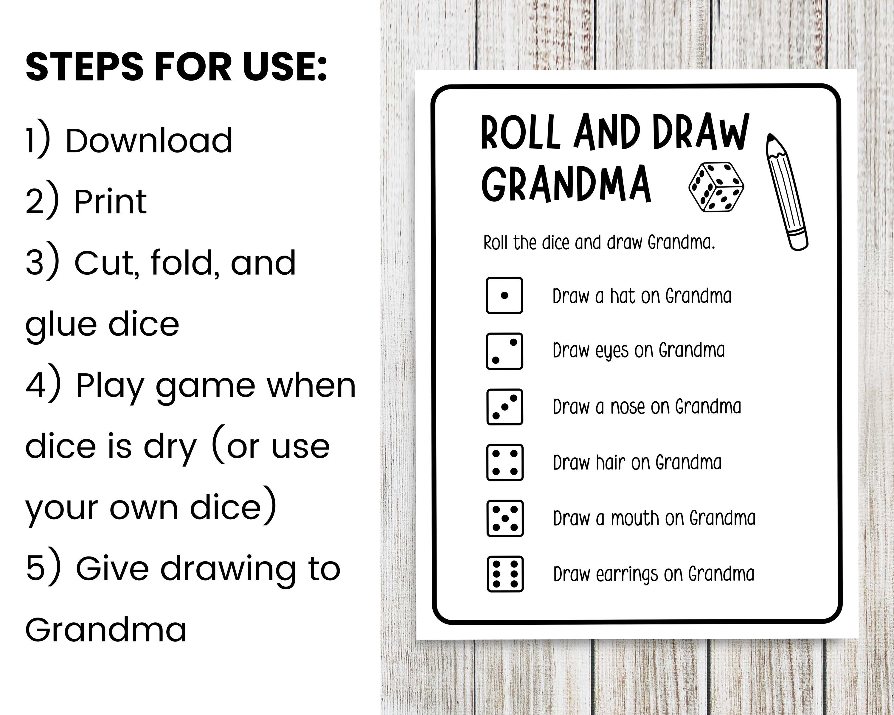Roll and Draw Grandma Grandparent's Day Activity, Grandparents Day ...