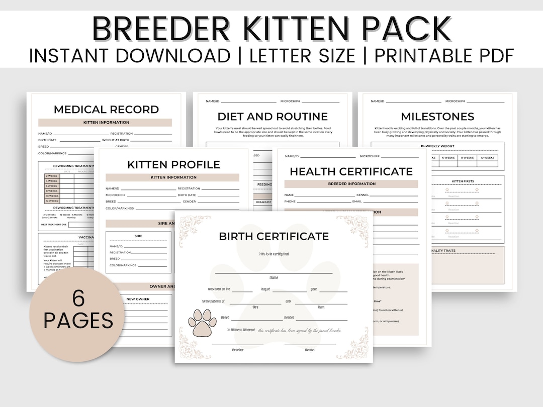 Cat Breeder Forms, Breeder Kitten Pack, Cat Breeder Records, Printable ...