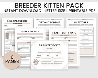 Cat Breeder Forms, Breeder Cat Pack, Kitten Breeder Records, Kitten ...