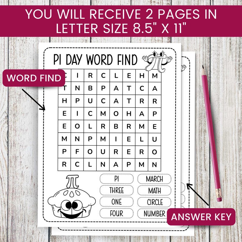 Pi Day Word Find, Word Search Printable, Pi Day Activity for Kids ...