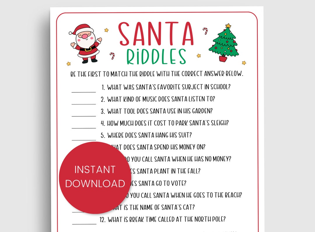 Santa Riddles With Answers, Christmas Riddles, Games for Kids, Games ...