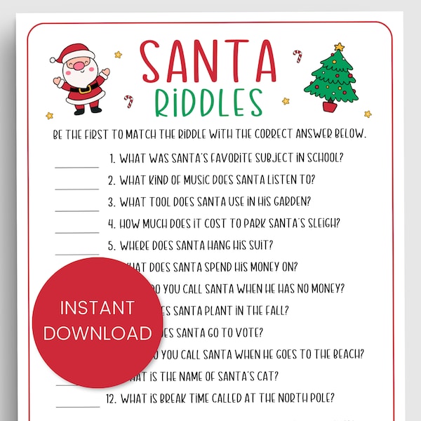 Christmas Riddles With Answers - Etsy