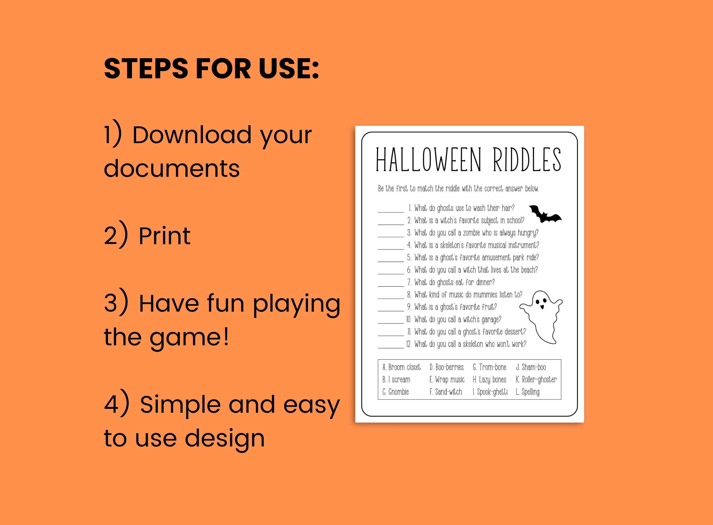 Halloween Riddles With Answers, Riddle Me This, Game for Kids, Game ...