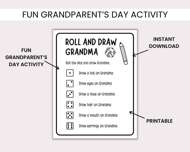 Roll and Draw Grandma Grandparent's Day Activity, Grandparents Day ...