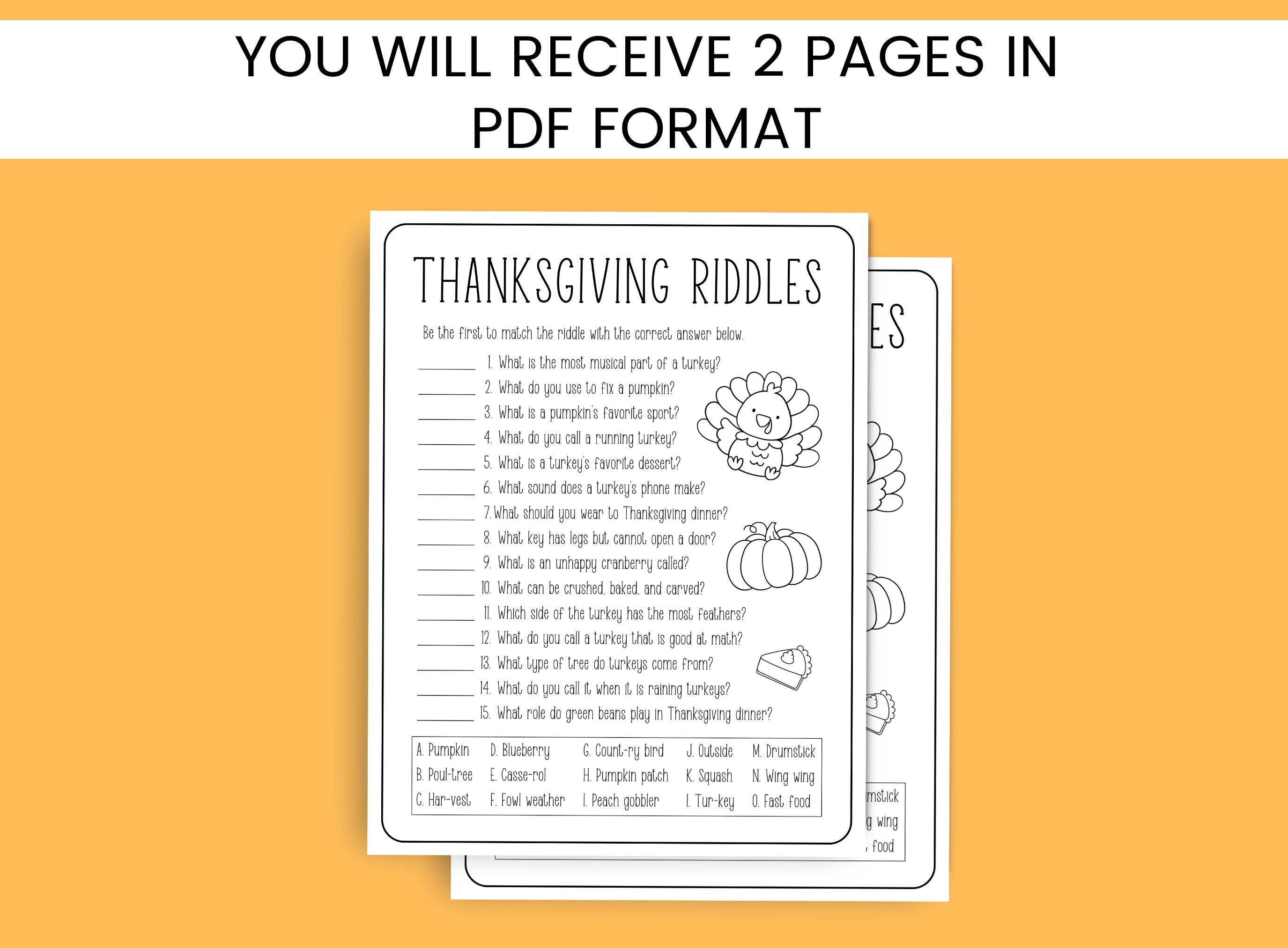 Thanksgiving Riddles With Answers, Riddle Me This, Game for Kids, Game ...