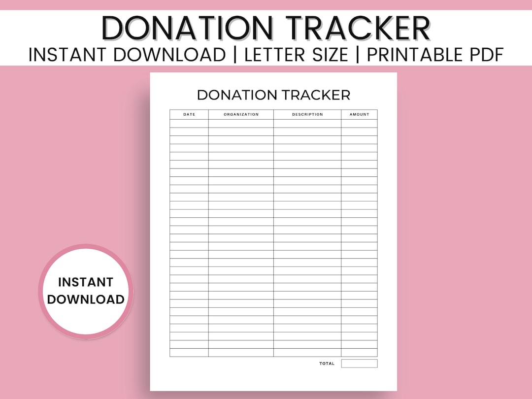 Donation Tracker, Donation Log, Charity Donation, Donations Printable ...