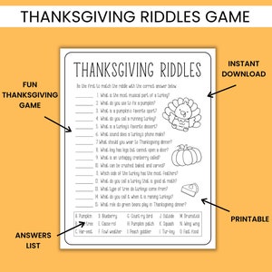 Thanksgiving Riddles With Answers, Riddle Me This, Game for Kids, Game ...