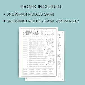 Snowman Riddles, Winter Activities Printable, Riddle Me This, Game for ...