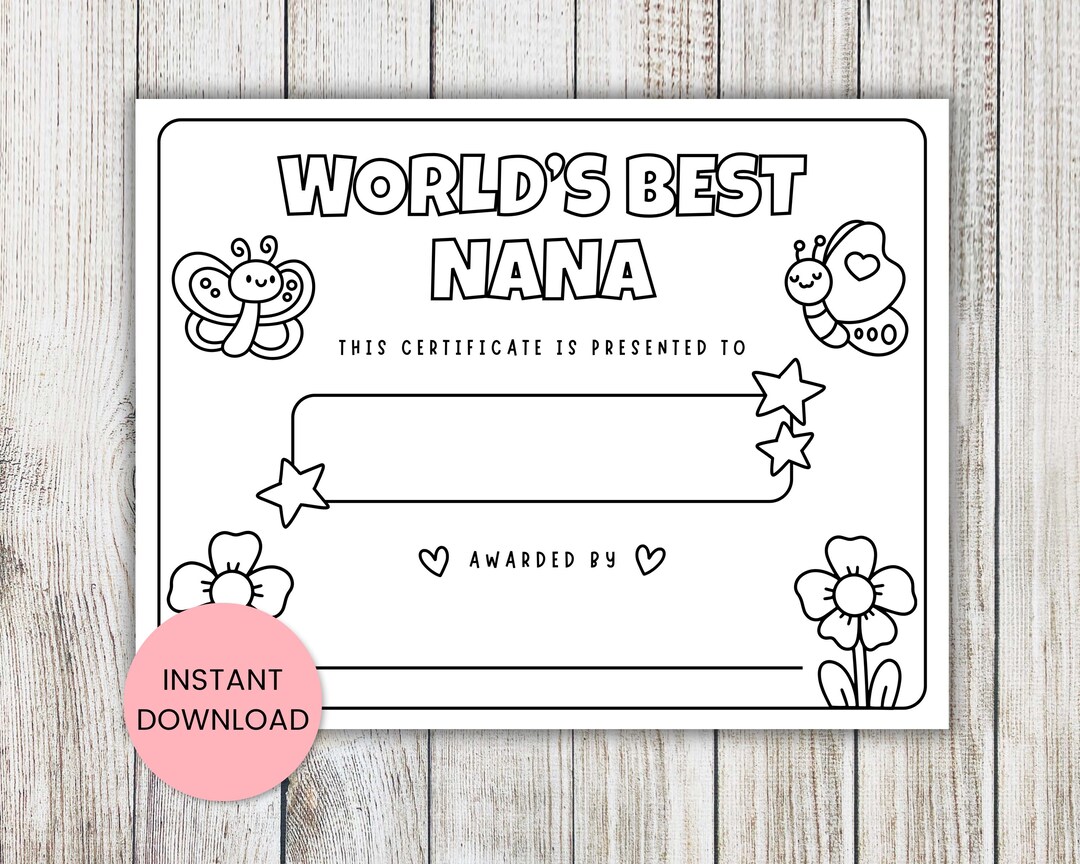 World's Best Nana Award Coloring Page, Grandparent's Day Activity for ...