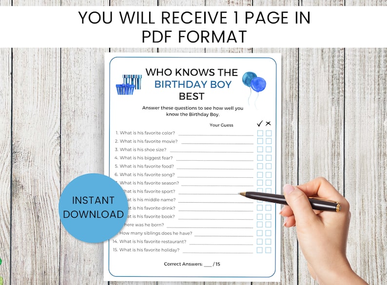 Who Knows the Birthday Boy Best Game Printable, Birthday Party Games ...
