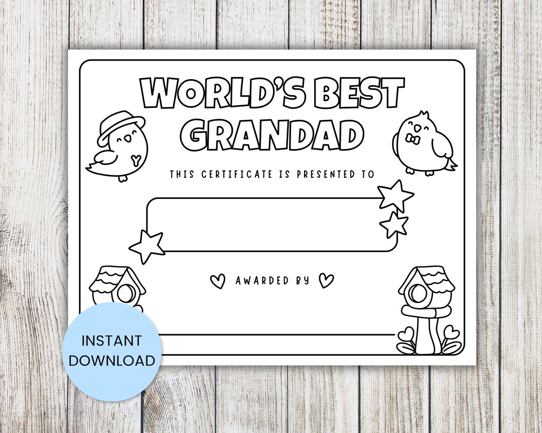 World's Best Grandad Award Coloring Page, Grandparent's Day Activity ...