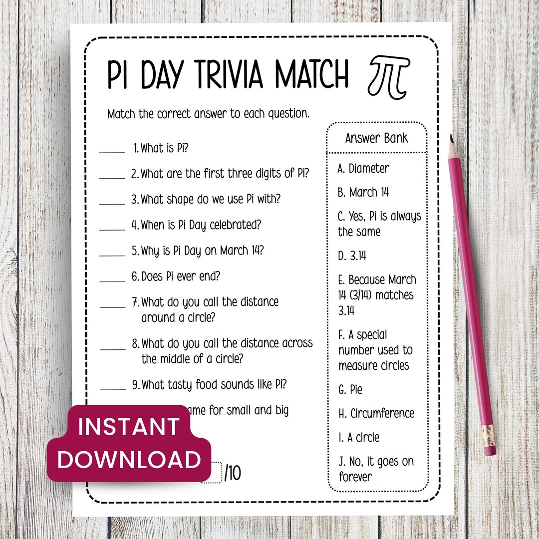 Pi Day Trivia Match Game, Trivia Game Printable, Pi Day Activity for ...