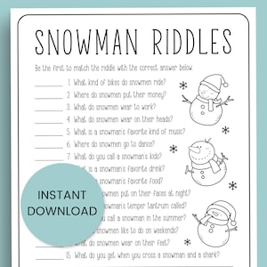 Snowman Riddles, Winter Activities Printable, Riddle Me This, Game for ...