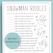 Snowman Riddles, Winter Activities Printable, Riddle Me This, Game for ...