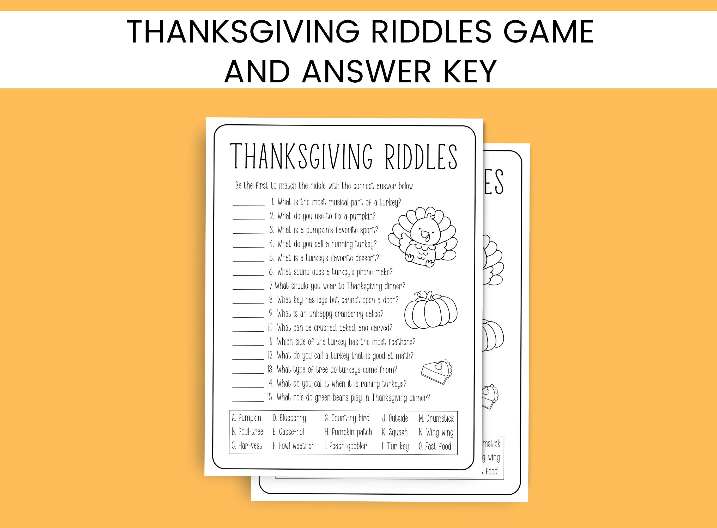 Thanksgiving Riddles With Answers, Riddle Me This, Game for Kids, Game ...