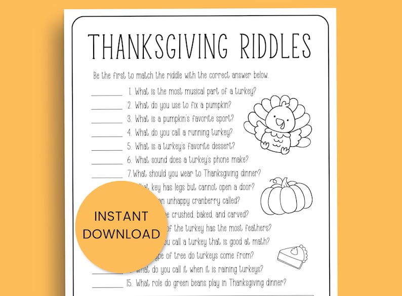 Thanksgiving Riddles With Answers, Riddle Me This, Game for Kids, Game ...