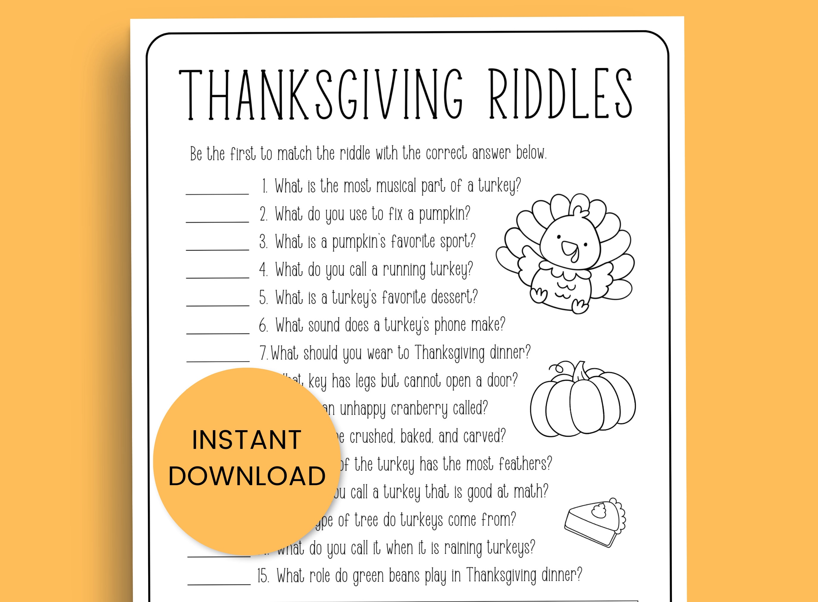 Thanksgiving Riddles With Answers, Riddle Me This, Game for Kids, Game ...