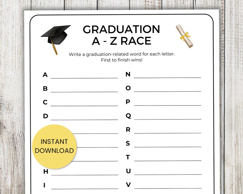 Graduation A-Z Race Game, Word Game, Group Game, Graduation Party Game ...