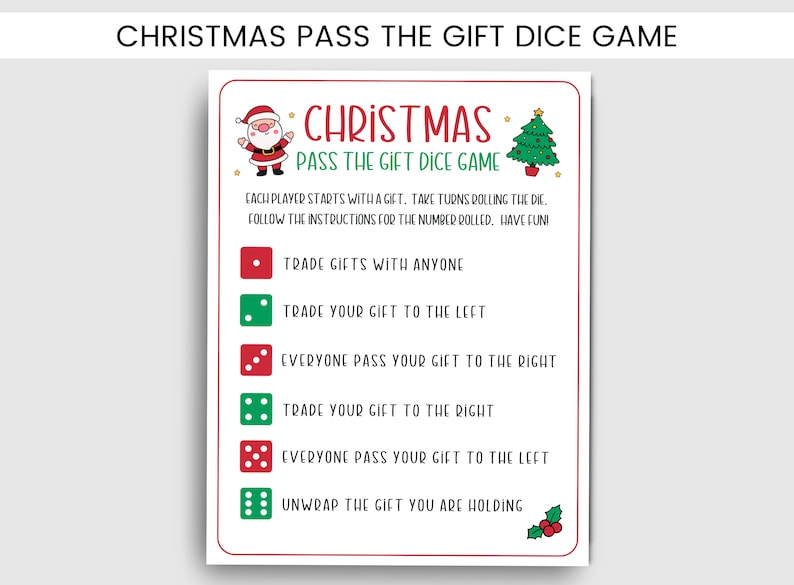 Christmas Pass the Gift Dice Game, Pass the Gift Game, Christmas Dice ...