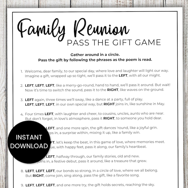 Family Reunion Pass the Prize Poem - Etsy